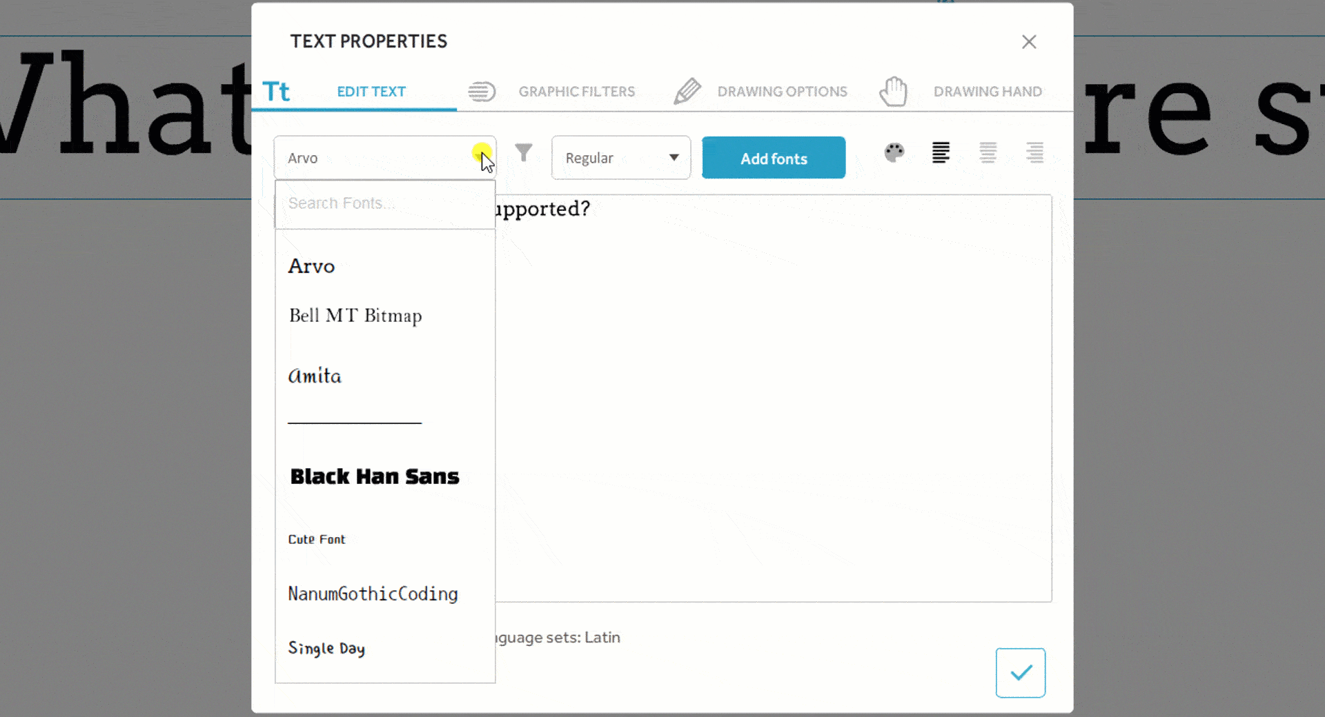 Supported languages and fonts